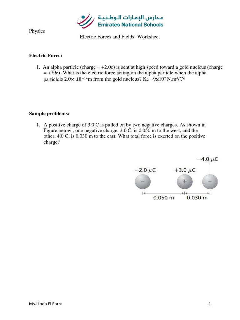Electric Forces and Fields Worksheet: Exploring Concepts of Force, Field, Potential and ...