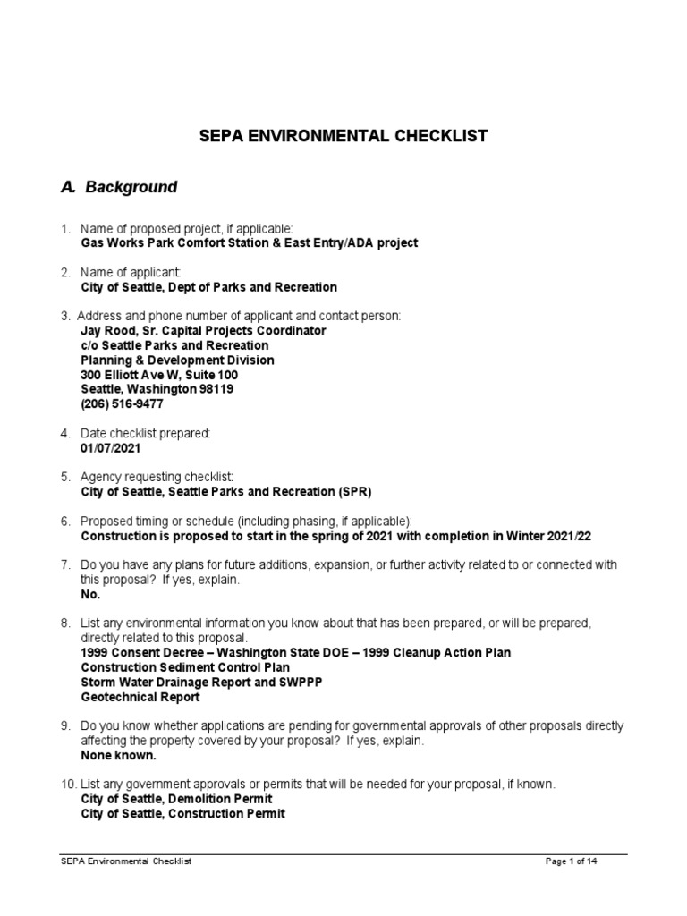 SEPA Checklist for Gas Works Park Project | PDF | Stormwater | Surface ...