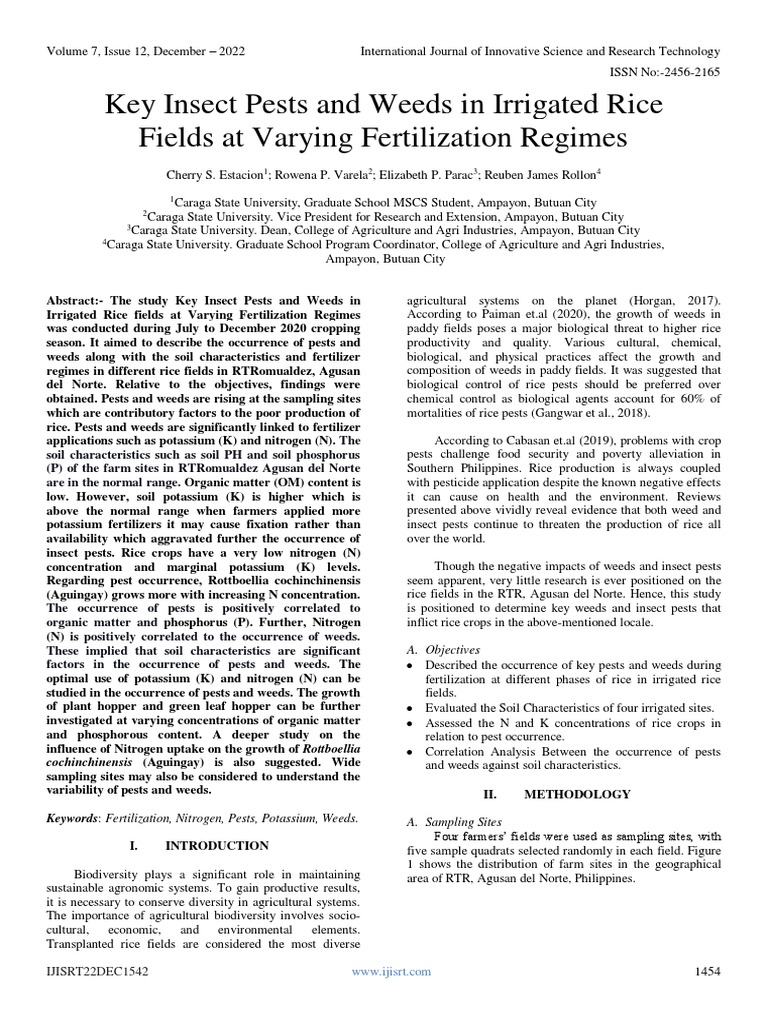 Rice Pests & Weeds Study in Agusan | PDF | Soil | Rice