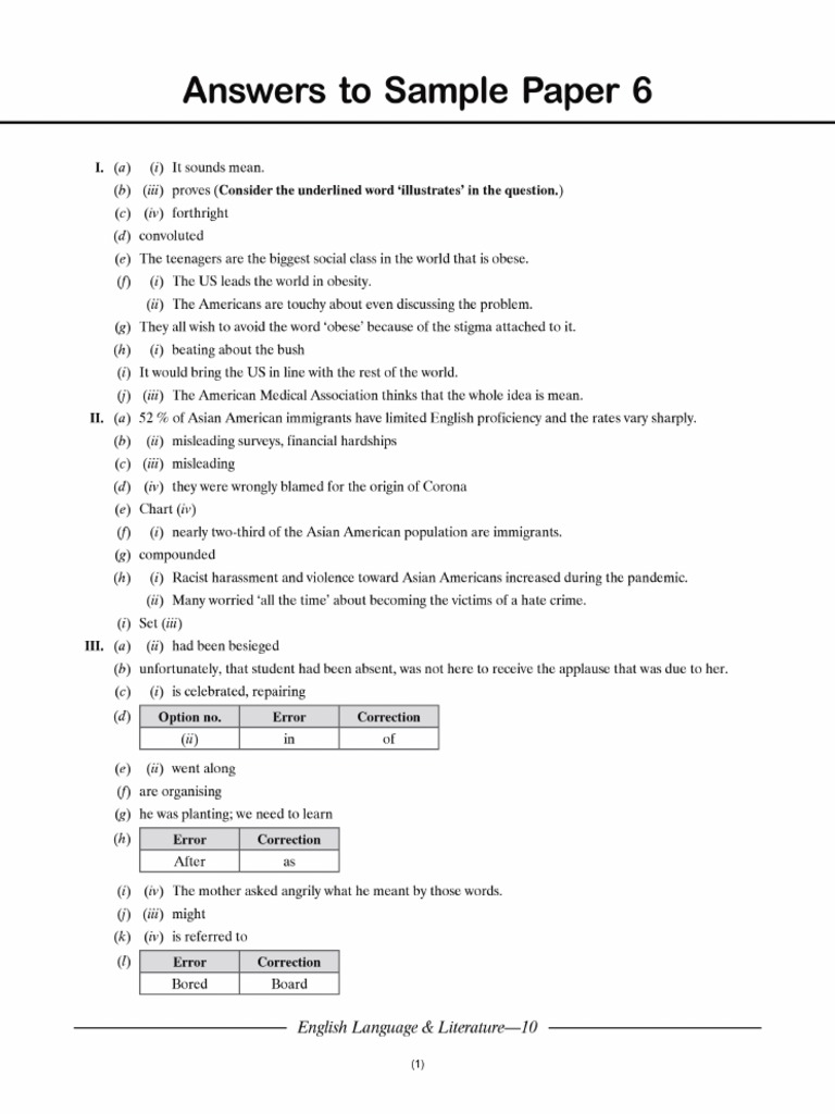 Cbse Cl10 Ead English LLR Answers To Paper 6 | PDF