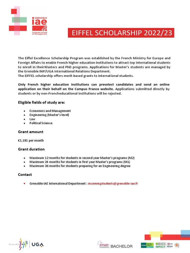 Eiffel Scholarship - Student Procedure - Eng - 22 | PDF
