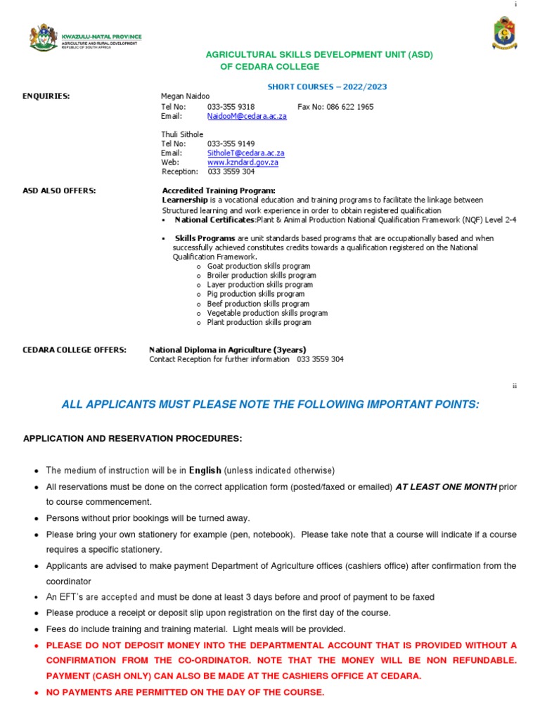 2022 2023 - Agriculture Short Course Prospectus | PDF | Agriculture ...