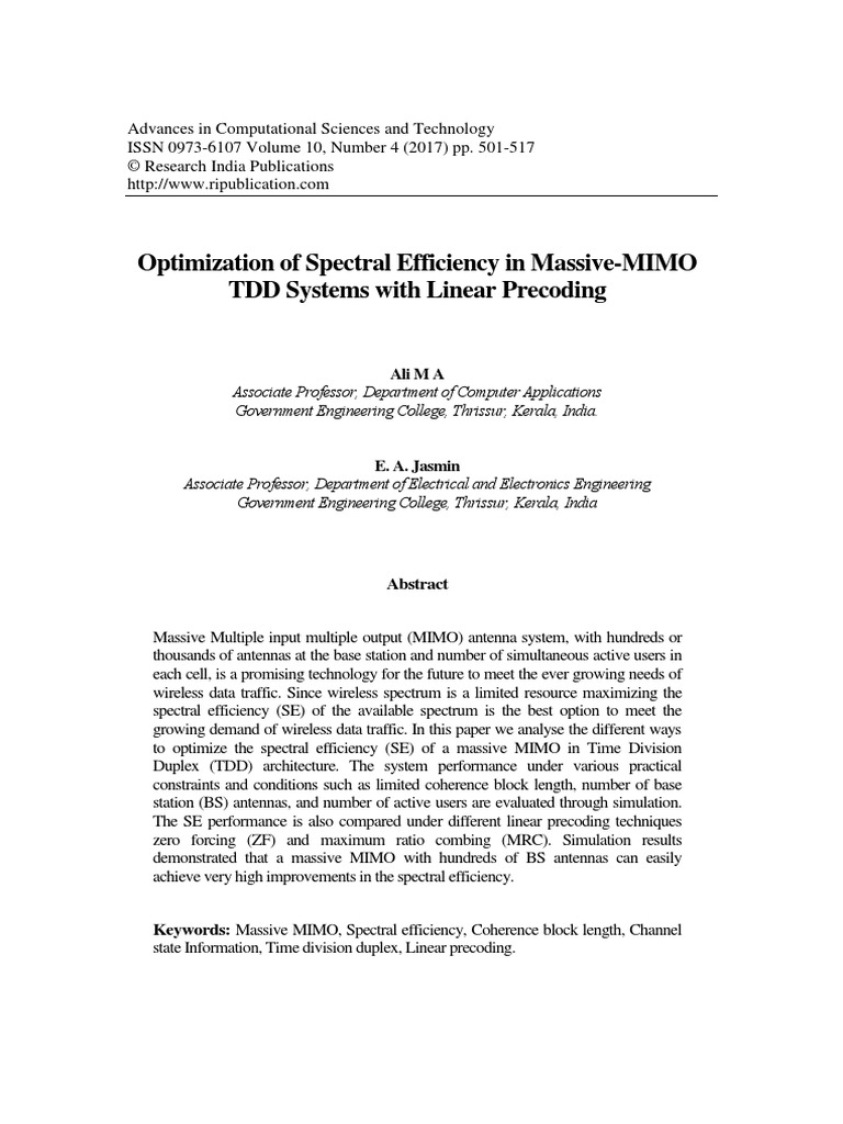Optimization Of Spectral Efficiency In Massive Mimo Tdd Systems With Linear Precoding Pdf