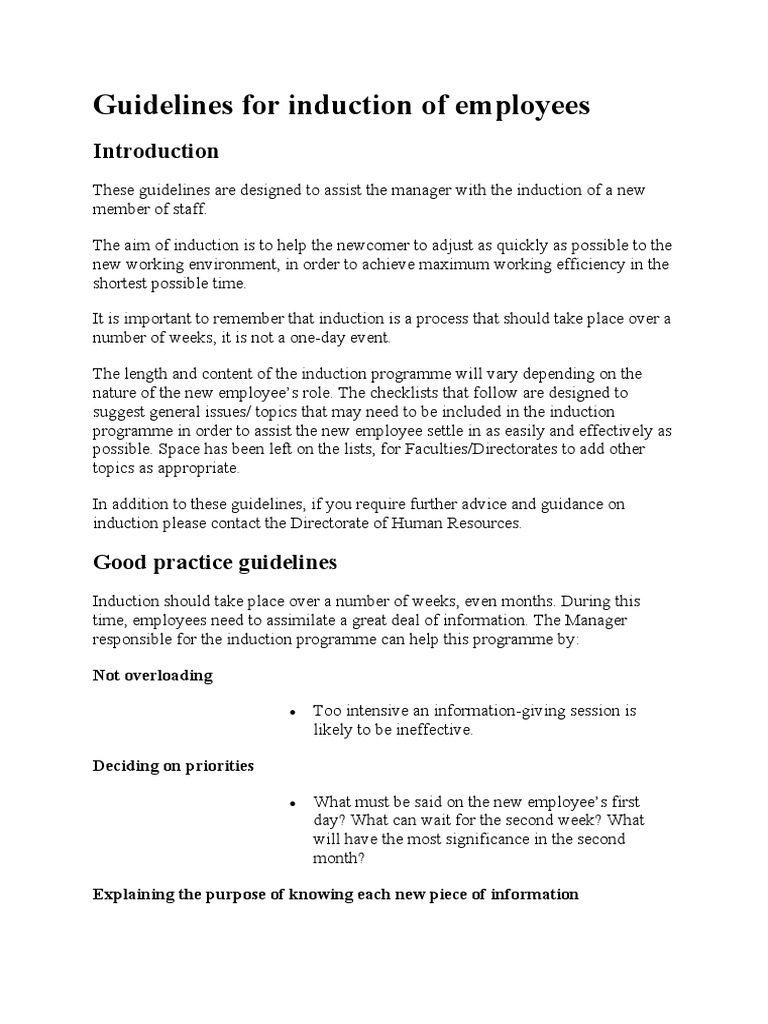 Guidelines For Induction of Employees | PDF | Employment | Mentorship