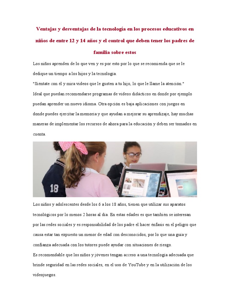 Ventajas y Desventajas de La Tecnologia | PDF | Adolescencia | Videojuegos