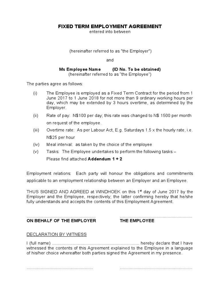 Fixed Term Casual Contract Sample | PDF