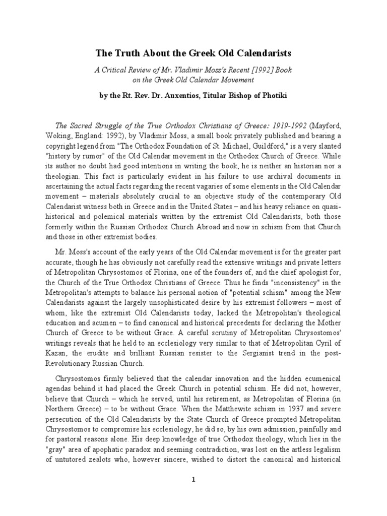 The Truth About The Greek Old Calendarists (1993) | PDF | Abrahamic ...