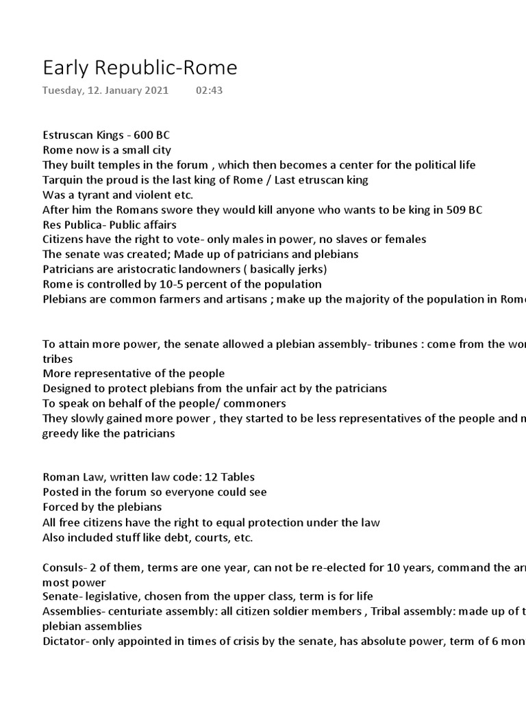 Early Republic-Rome | PDF | Ancient Rome | Roman Republic