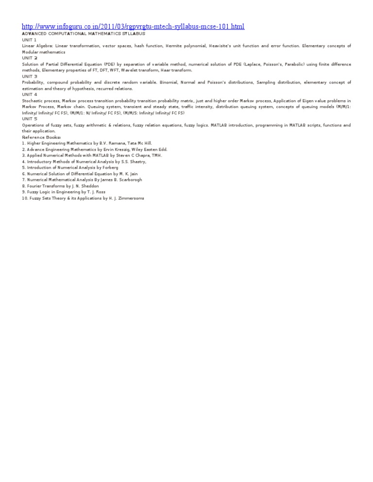 Advanced Computational Mathematics Syllabus | PDF | Teaching Methods ...