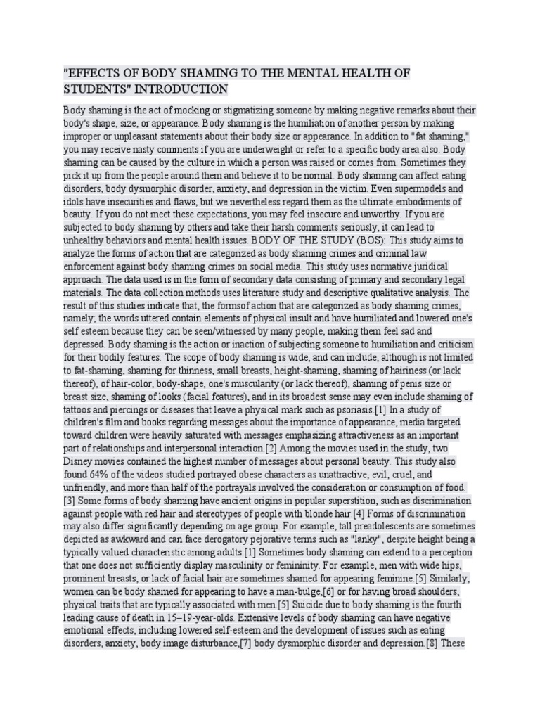 Effects of Body Shaming To The Mental Health of Students | PDF | Psychology | Social Psychology