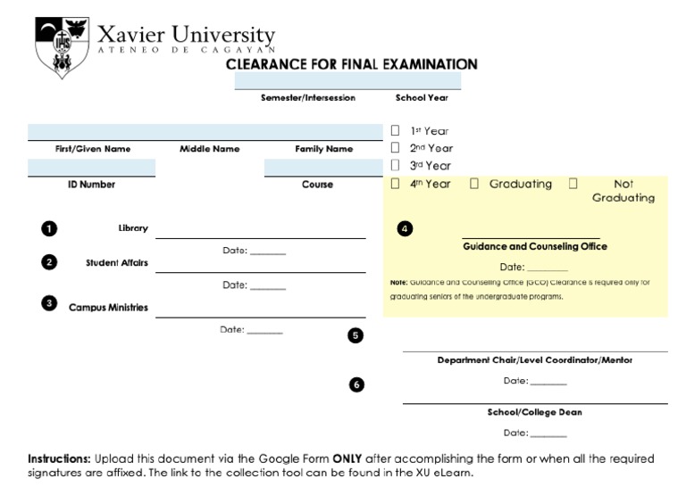 Clearance Form For Final Examination | PDF