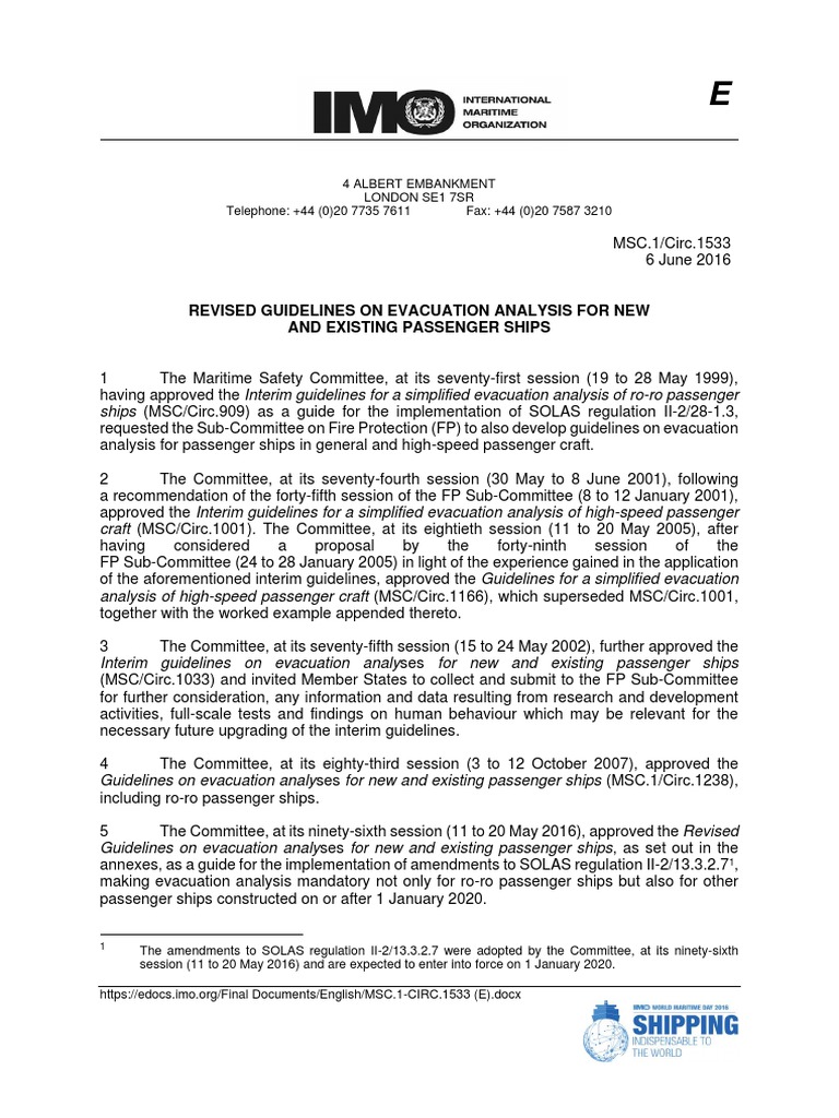1-4 MSC.1-Circ.1533 - Revised Guidelines On Evacuation Analysis For New and Existing Passenger ...