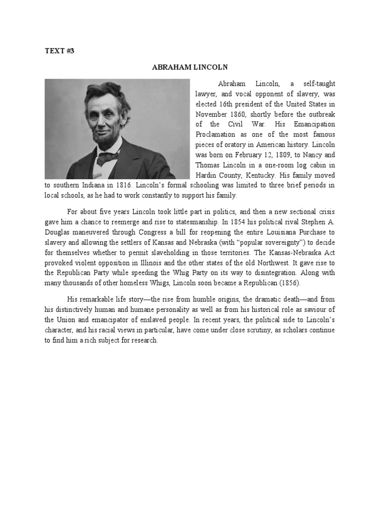 Text 3 - Abraham Lincoln | PDF | Abraham Lincoln | Slavery