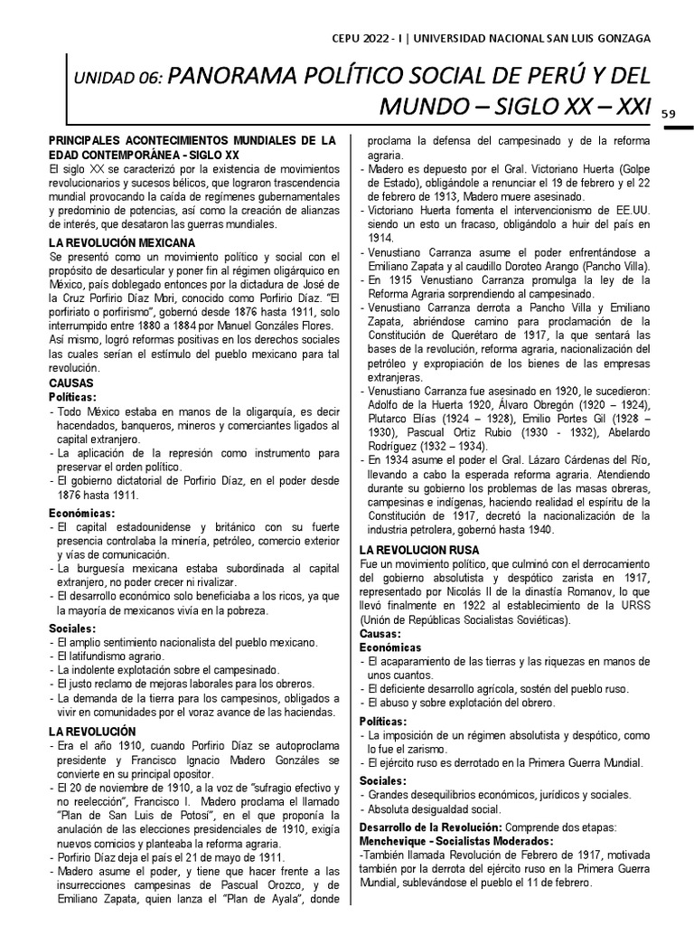 Unidad 06 - Historia - Panorama Político, Social Del Perú ... | PDF ...