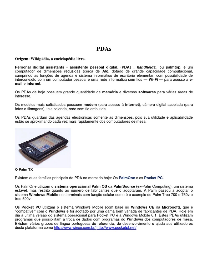 PDAs | PDF | Assistente digital pessoal | Desenvolvimento de software