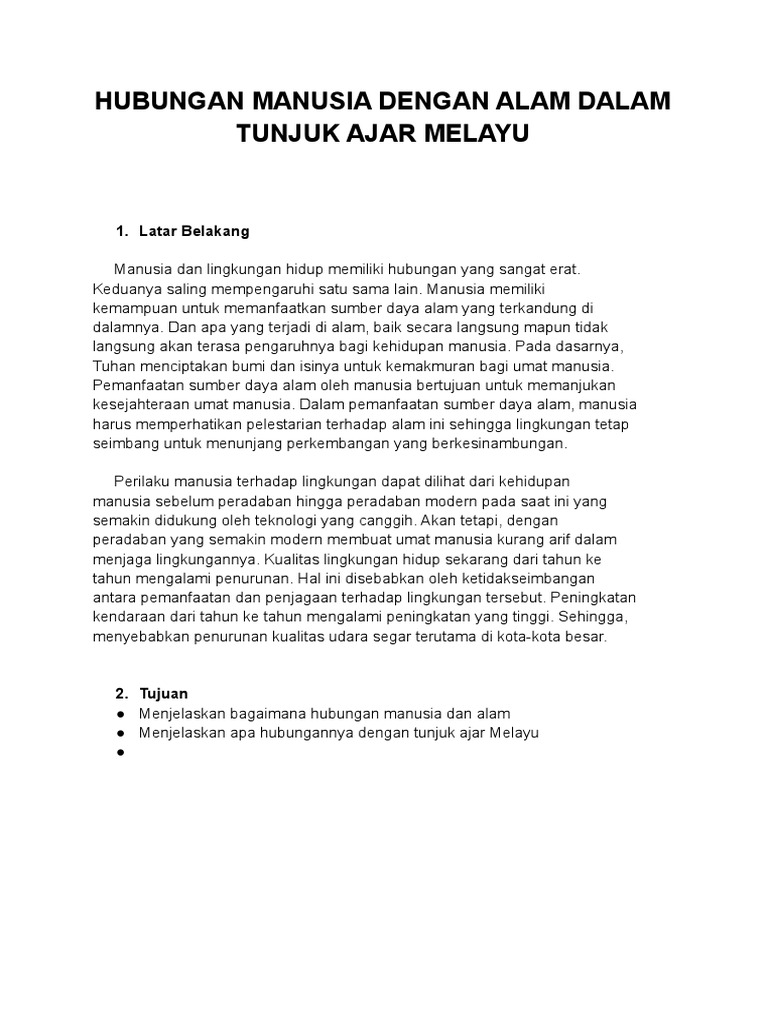 Hubungan Manusia Dengan Alam Dalam Tunjuk Ajar Melayu-Bmr Kelompok | PDF