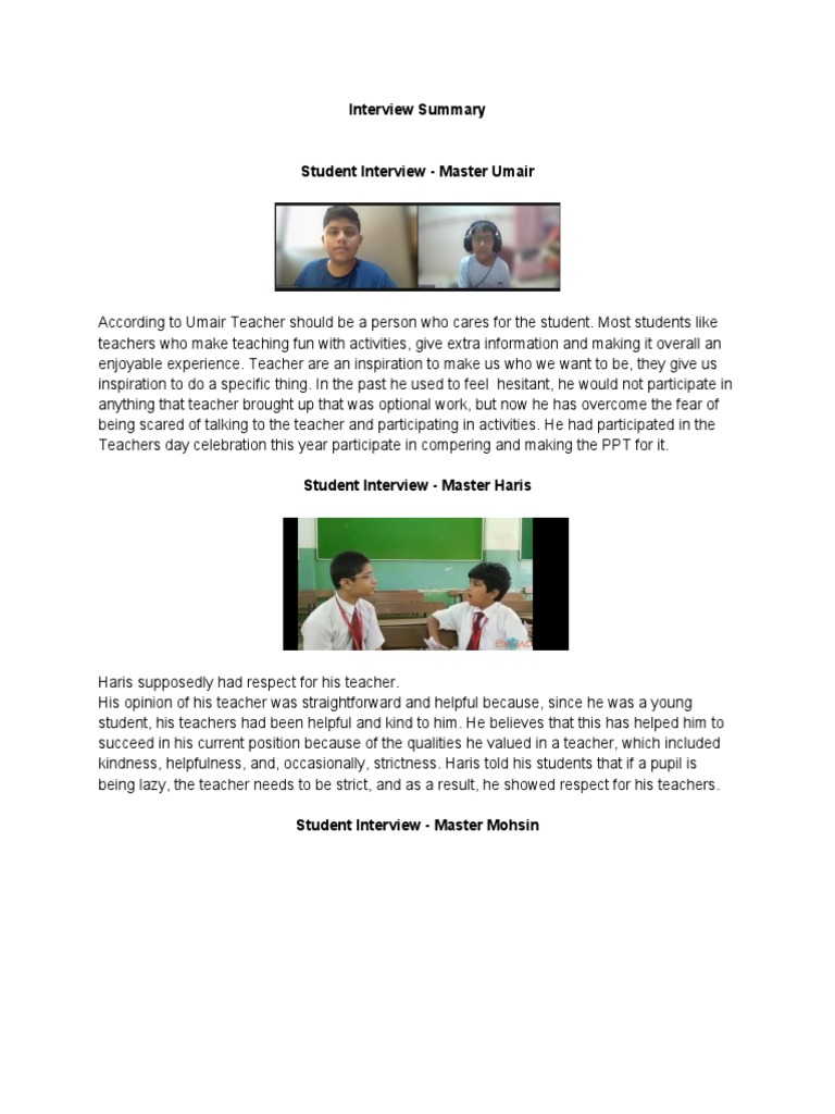 Student Teacher Relationship All Interviews Summary | PDF | Teachers ...