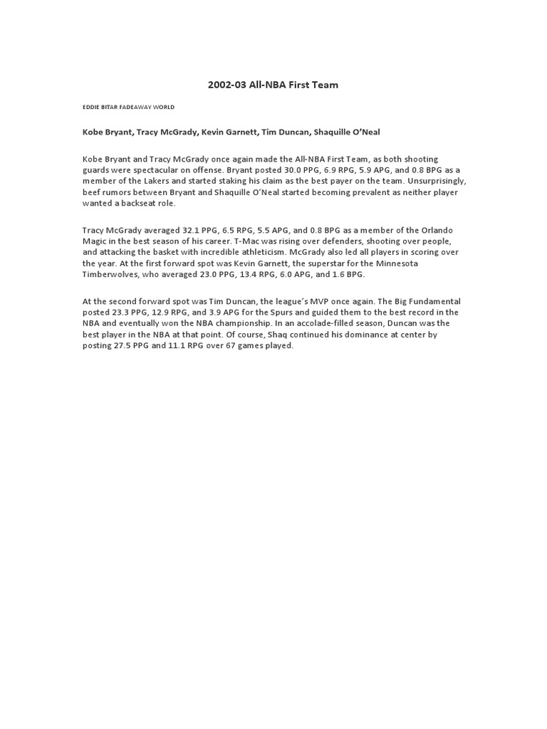 The 2002-03 All-NBA First Team | PDF