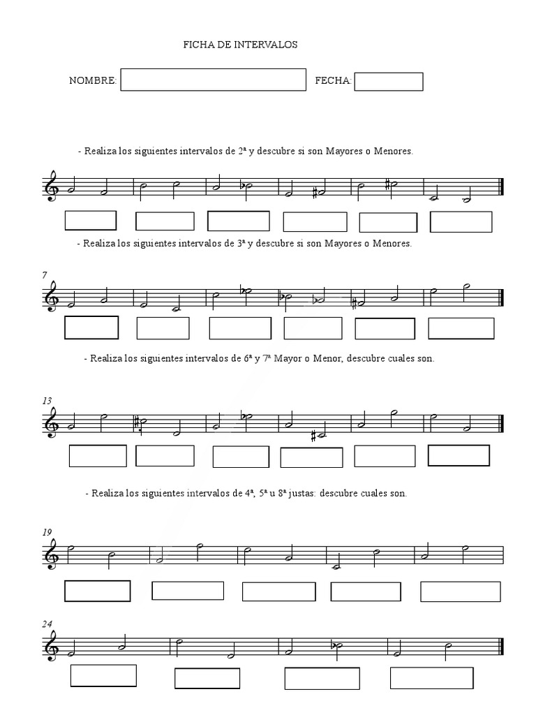 Ficha de Ejercicios de Intervalos Musicales | PDF