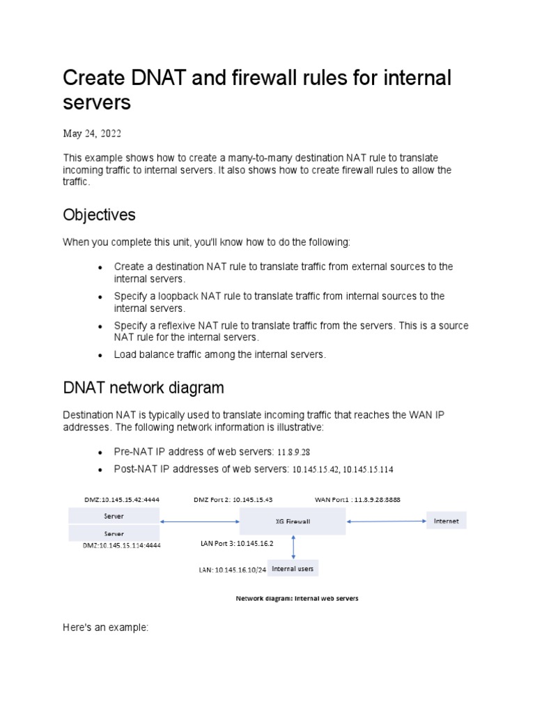 Configuring Destination Nat Loopback Nat Reflexive Nat And Firewall Rules To Enable Access To