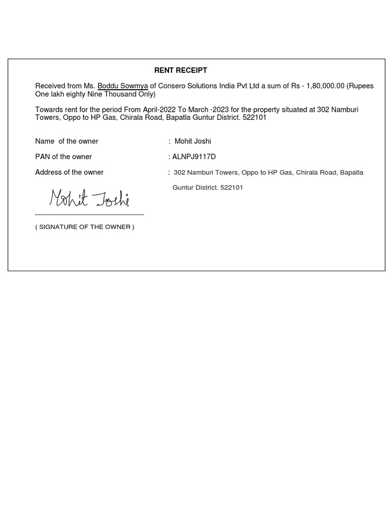 Rent Receipt For 2022-23 | PDF