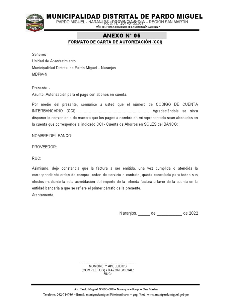 Formato de Carta de Autorización (Cci) | PDF