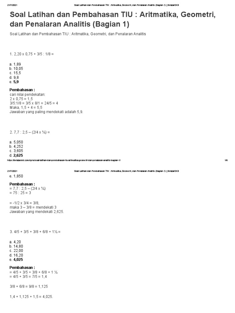 TIU - Aritmatika, Geometri, Dan Penalaran Analitis | PDF | Metode & Bahan Ajar