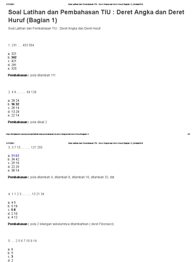Soal TIU Deret Angka & Huruf | PDF | Metode & Bahan Ajar | Teknologi ...