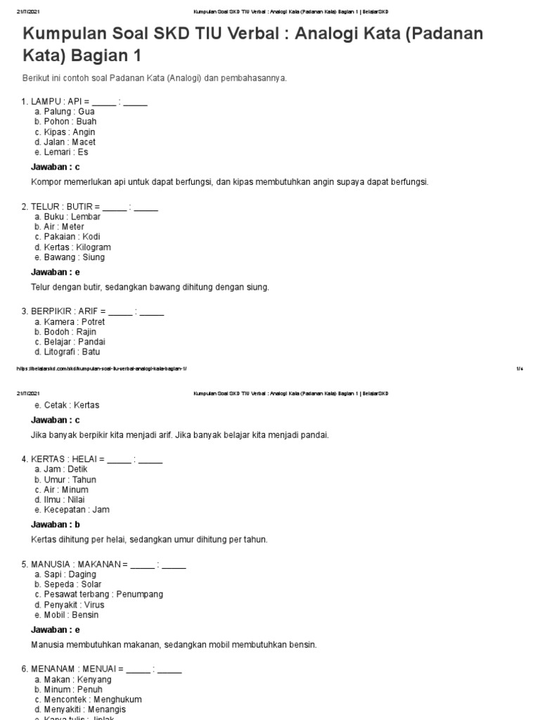 TIU - Padanan Kata - Analogi - SKD.. | PDF | Seni & Disiplin Bahasa