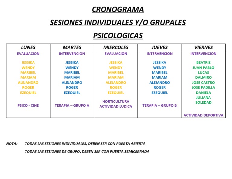 Cronograma de Sesiones Psicologicas | PDF
