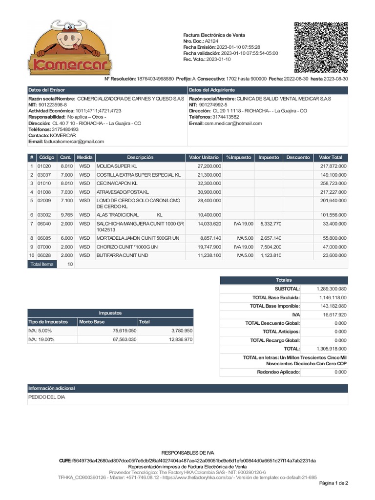 Factura Electrónica de Venta que Detalla una Variedad de Productos ...