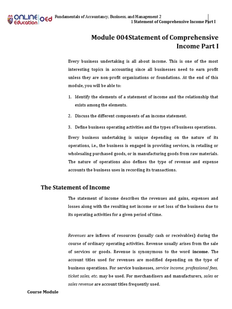 Income Statement 1 | PDF | Expense | Revenue