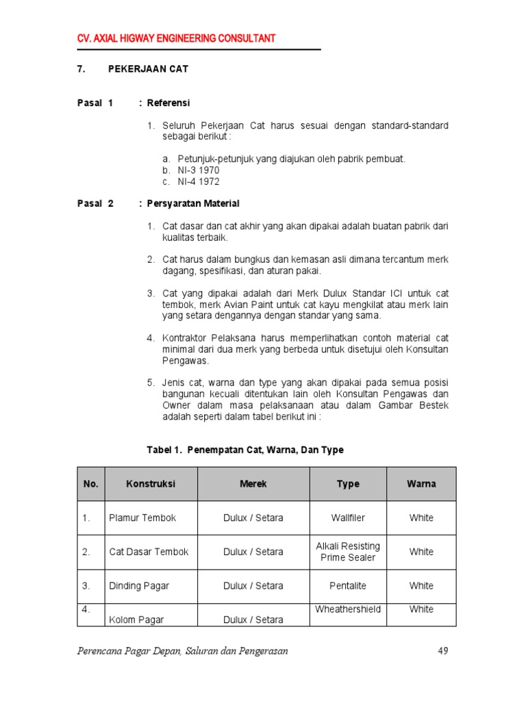 Pekerjaan Cat Dinding dan Spesifikasinya | PDF