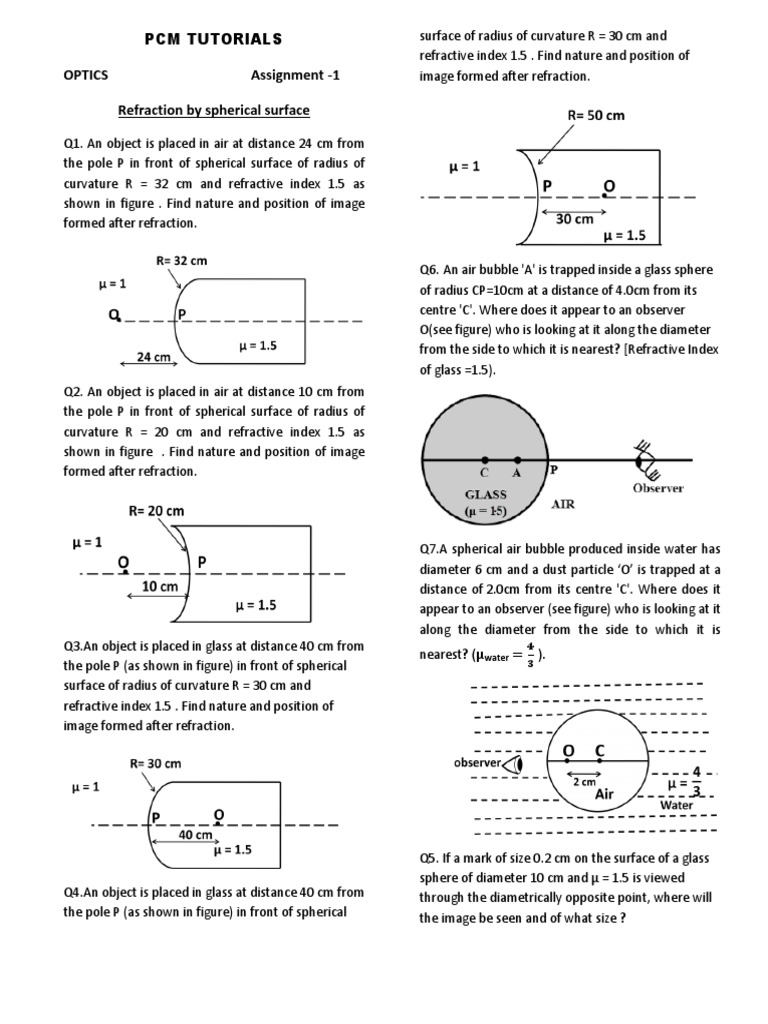 Optics Refration at Spherical Surface | PDF | Sphere | Refraction