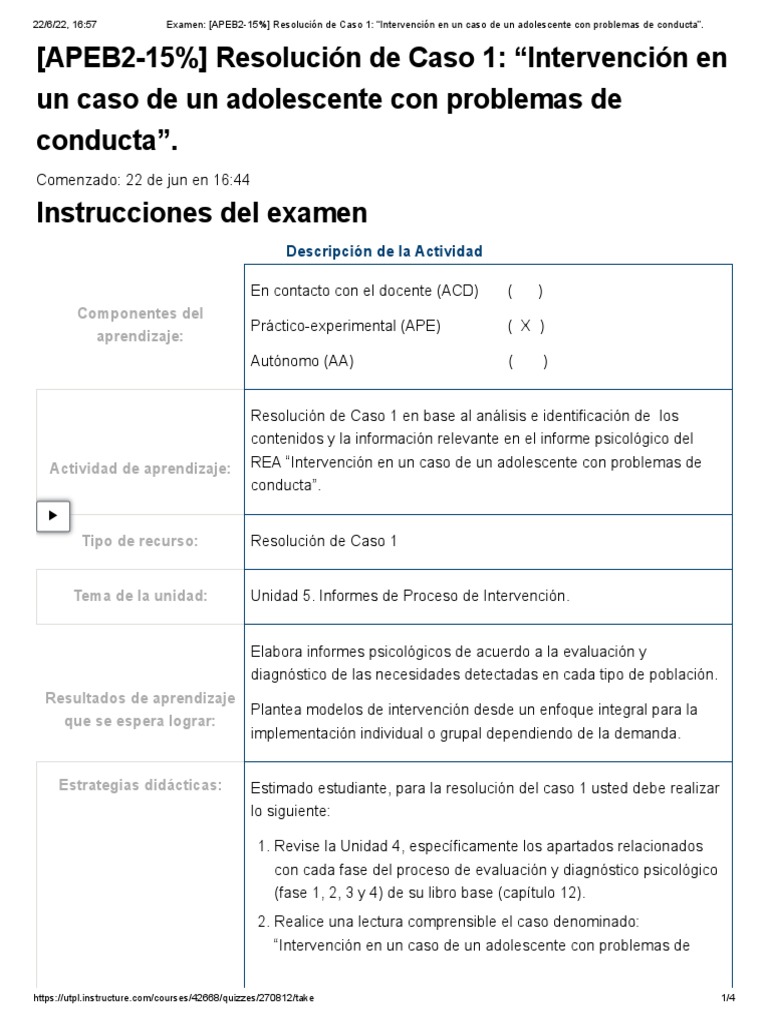 Examen - (APEB2-15%) Resolución de Caso 1 - "Intervención en Un Caso de Un Adolescente Con ...