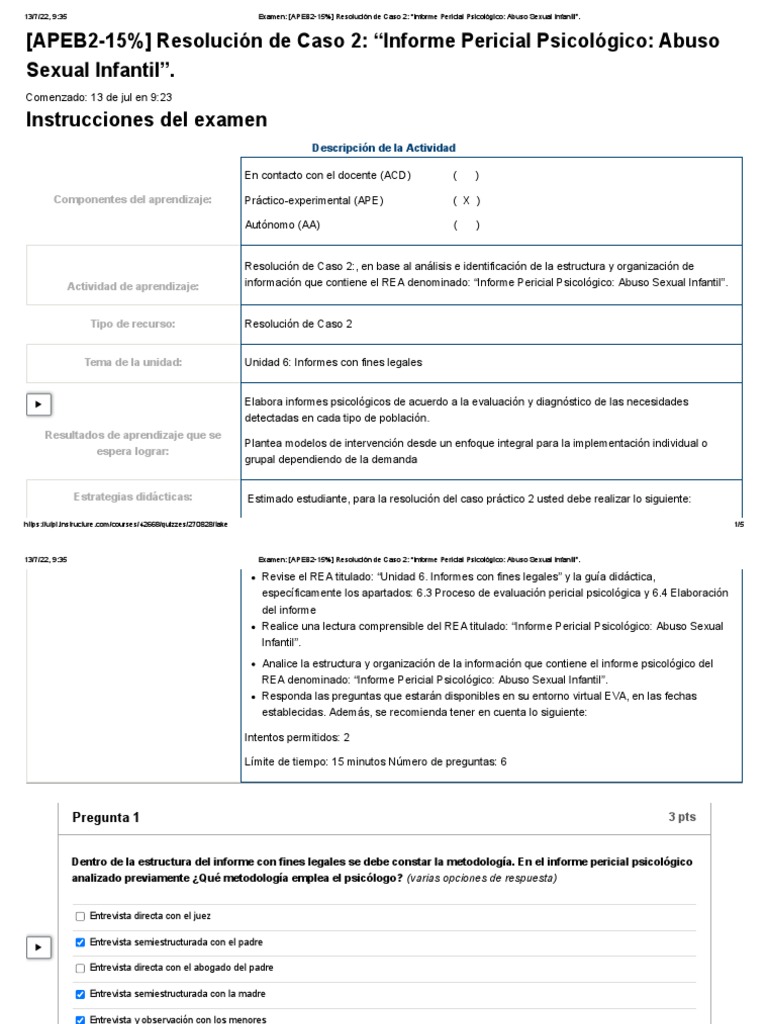 Examen - (APEB2-15%) Resolución de Caso 2 - "Informe Pericial Psicológico - Abuso Sexual ...