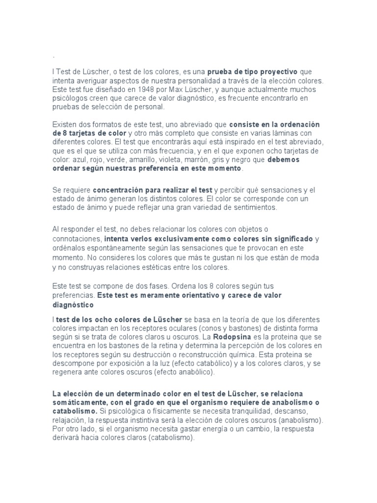 L Test de Lüscher o Colores | PDF | Color | Verde