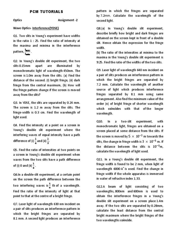YDSE and Wave Optics | PDF | Wavelength | Atomic
