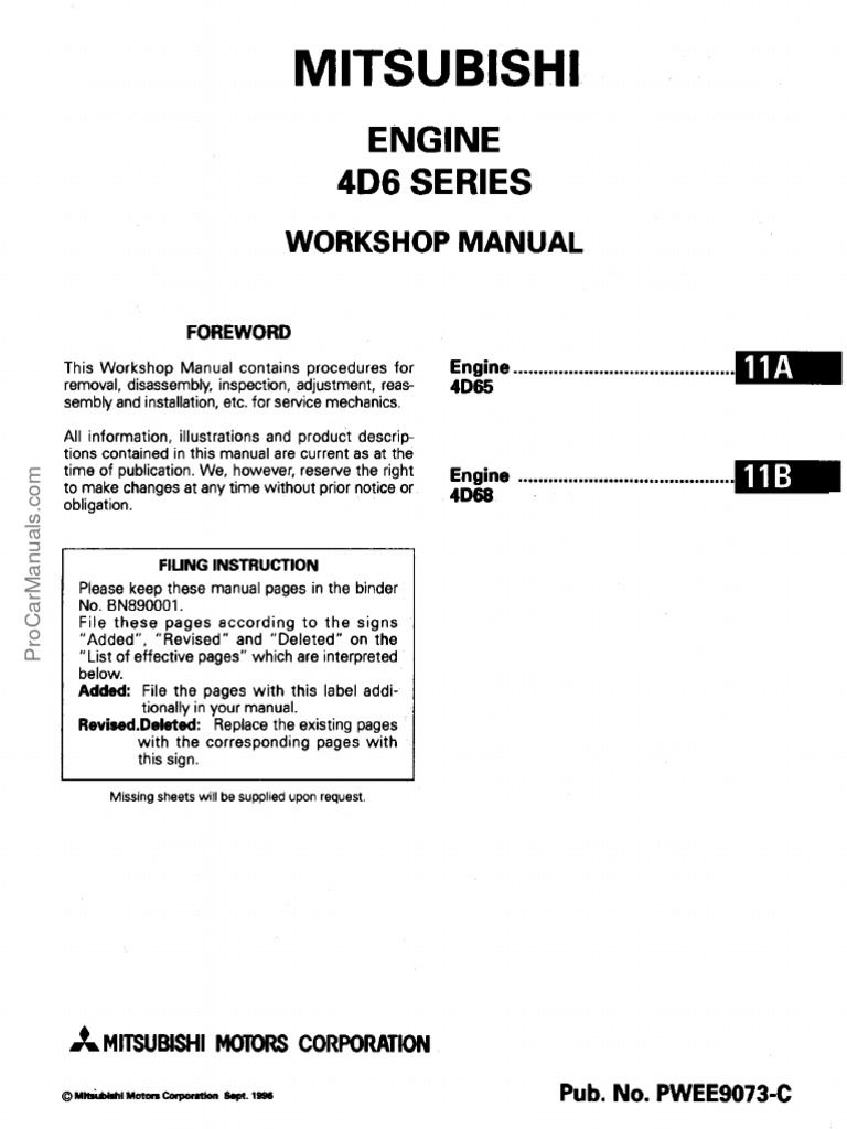 Mitsubishi Engine 4D6 4D65 4D68 Series Service Manual | PDF