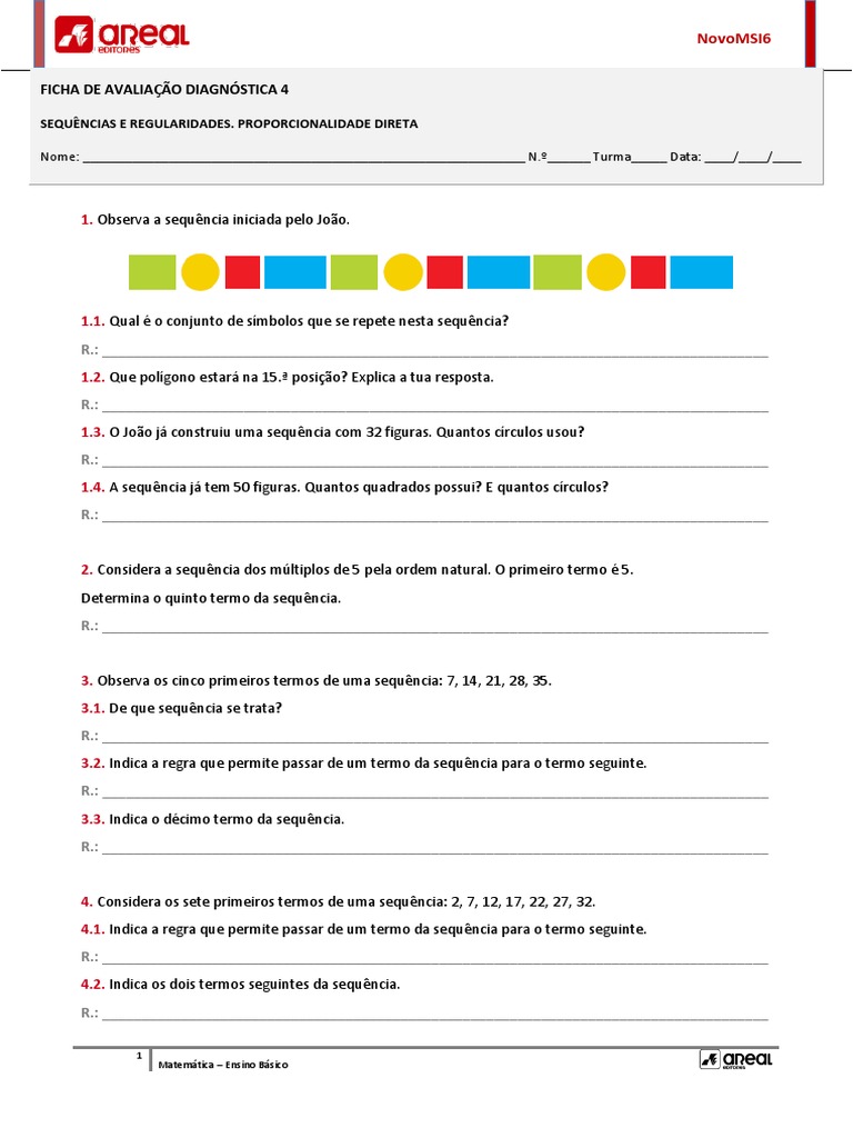 Ficha - Sequências e Regularidades | PDF | Sequência | Matemática