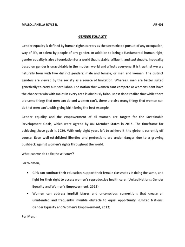 Script Ted-Talk Mallo Janella Ar-401 | PDF | Gender Studies | Gender ...