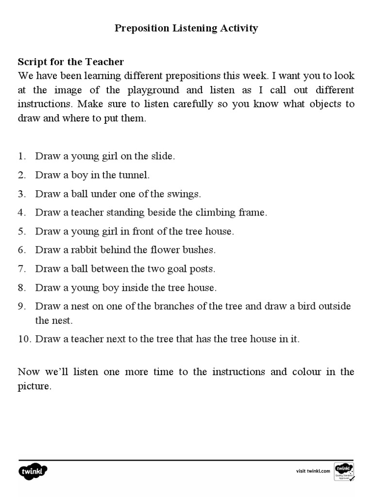 Preposition Listening Activity - Script | PDF