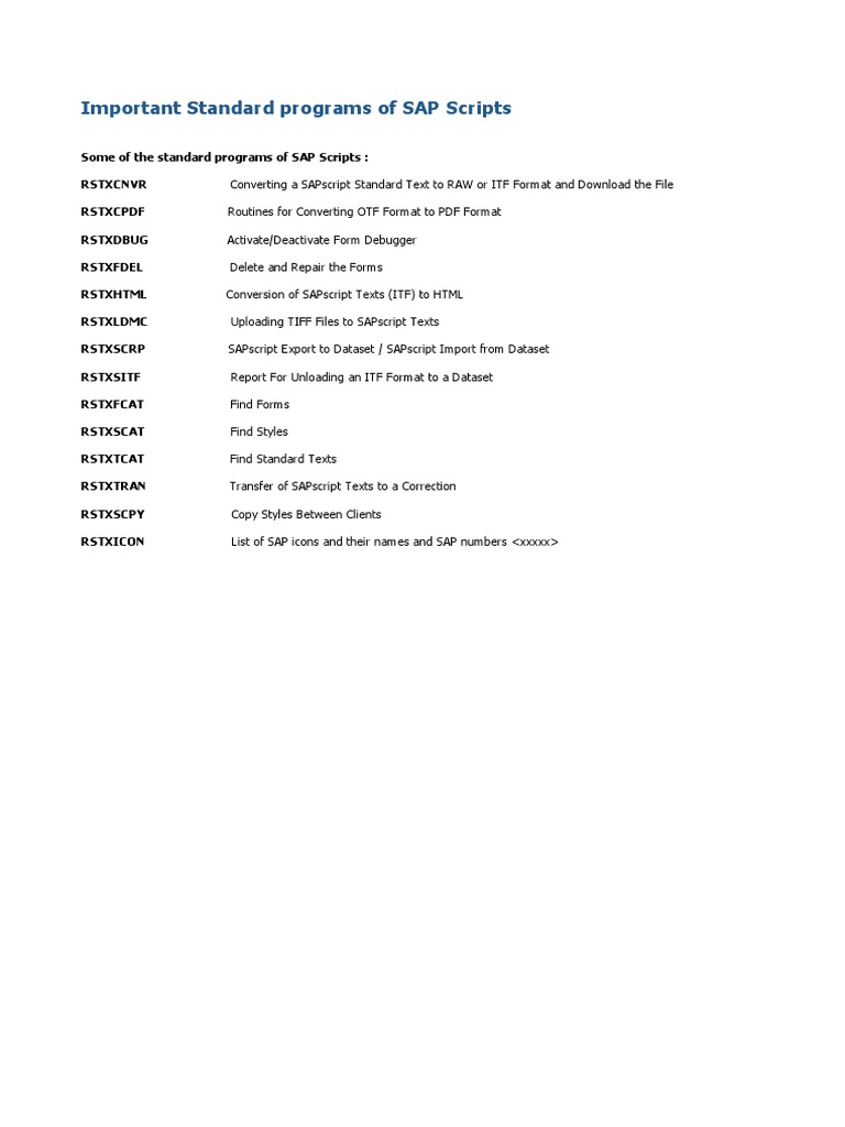 Important Standard Programs of SAP Scripts | PDF