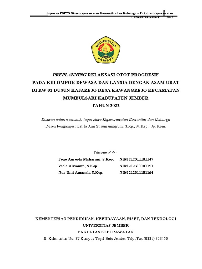 Preplanning Implem Relaksasi Otot Progresif | PDF | Sains & Matematika