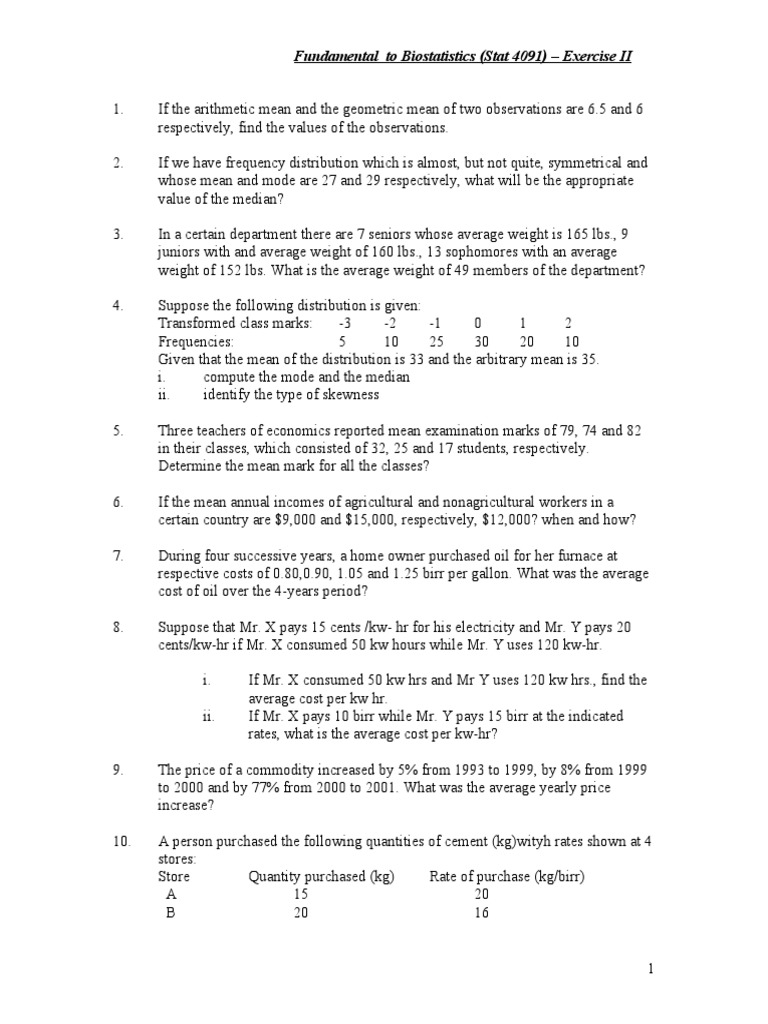 Analysis of Statistical Concepts through Worked Examples | PDF | Mean ...