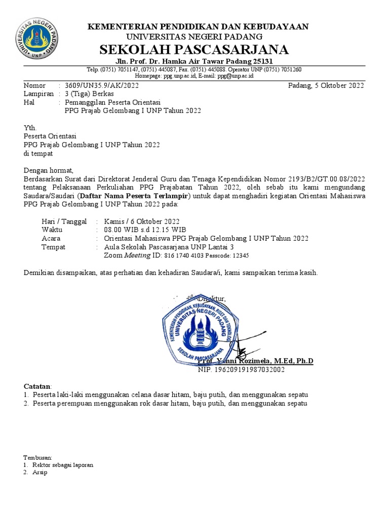 Orientasi PPG UNP Gelombang I 2022 | PDF