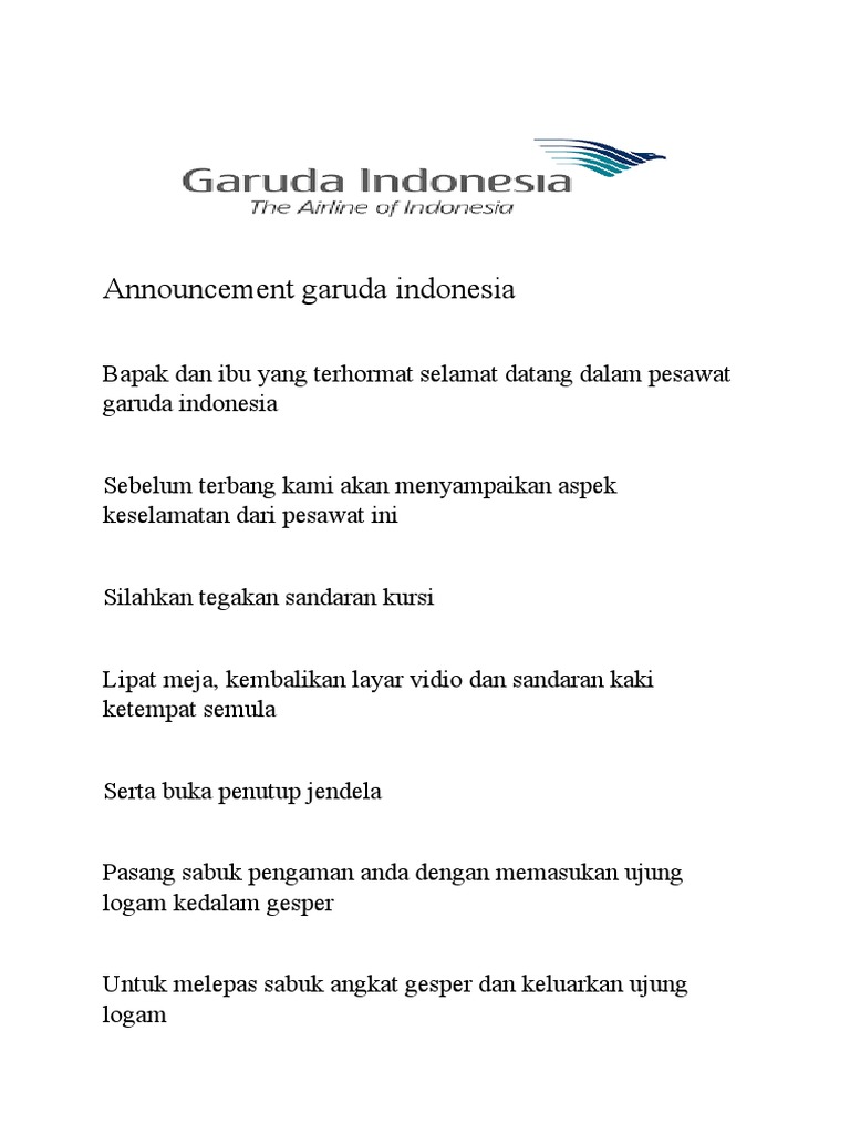 Teks Pengumuman Pramugari Garuda | PDF
