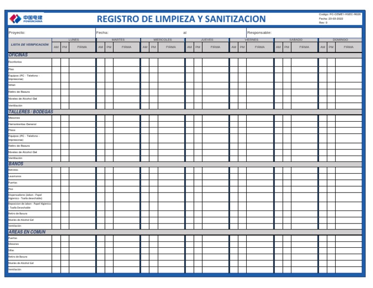 PC-CEME1-HSEC-R025 Check List Limpieza y Sanitización | PDF