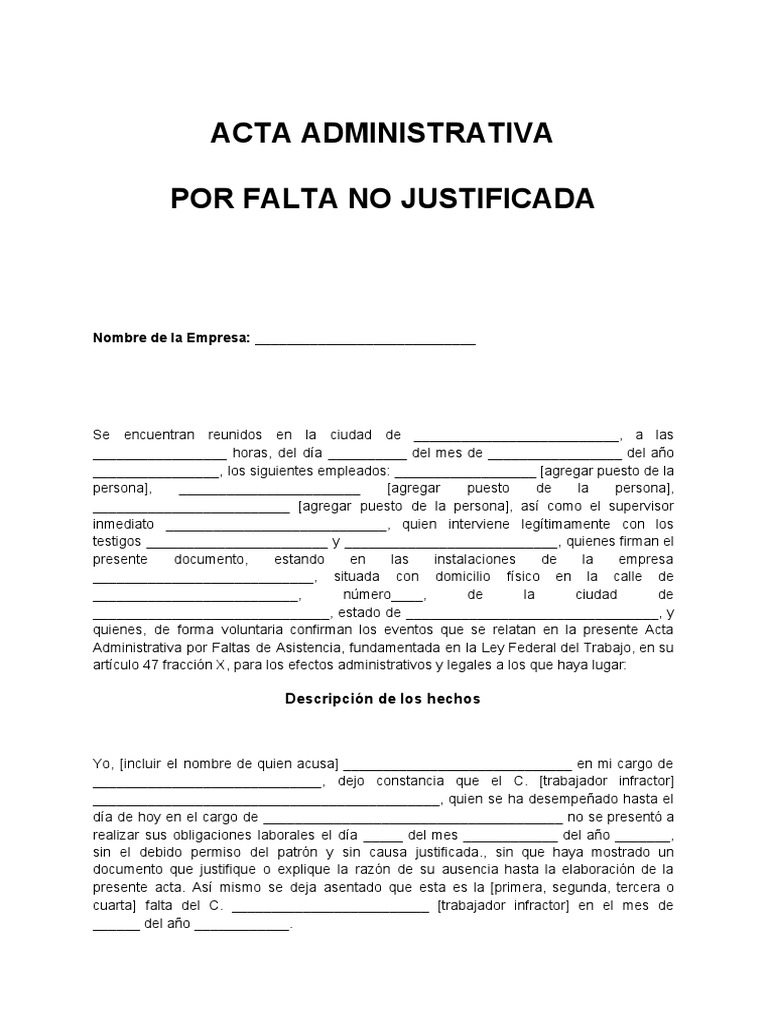 Modelo de Acta Administrativa | PDF