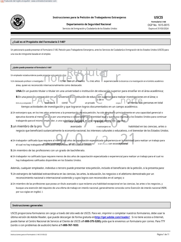 Guía para Formulario I-140 USCIS | PDF | Cheque | Traducciones